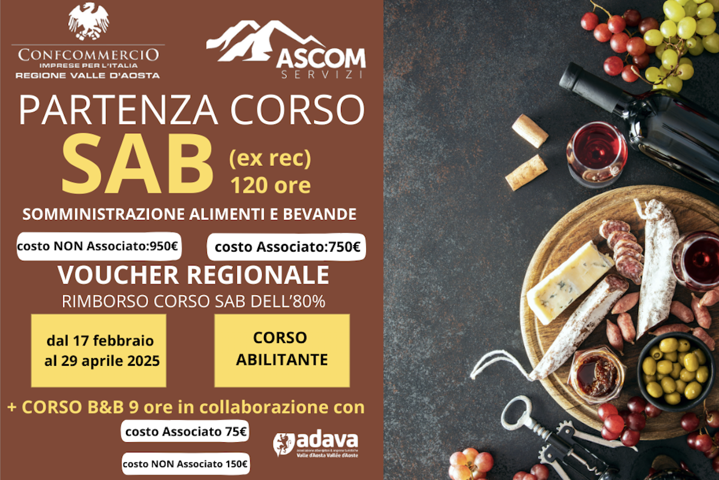 Corso SAB 2025 per Somministrazione alimenti e bevande e corso B&B - Aostasera